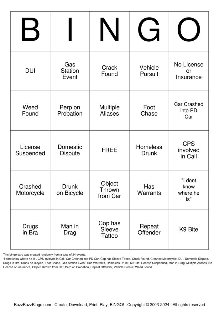 On Patrol Live Bingo Cards to Download, Print and Customize!