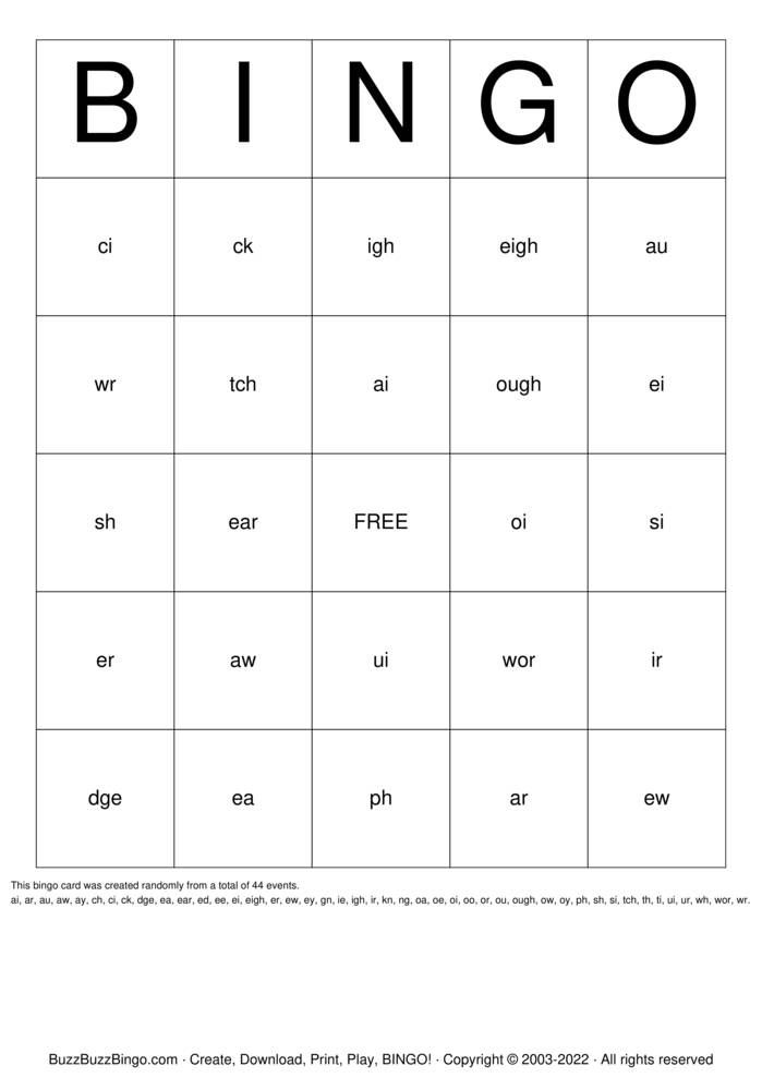 Phonogram Bingo Cards to Download, Print and Customize!
