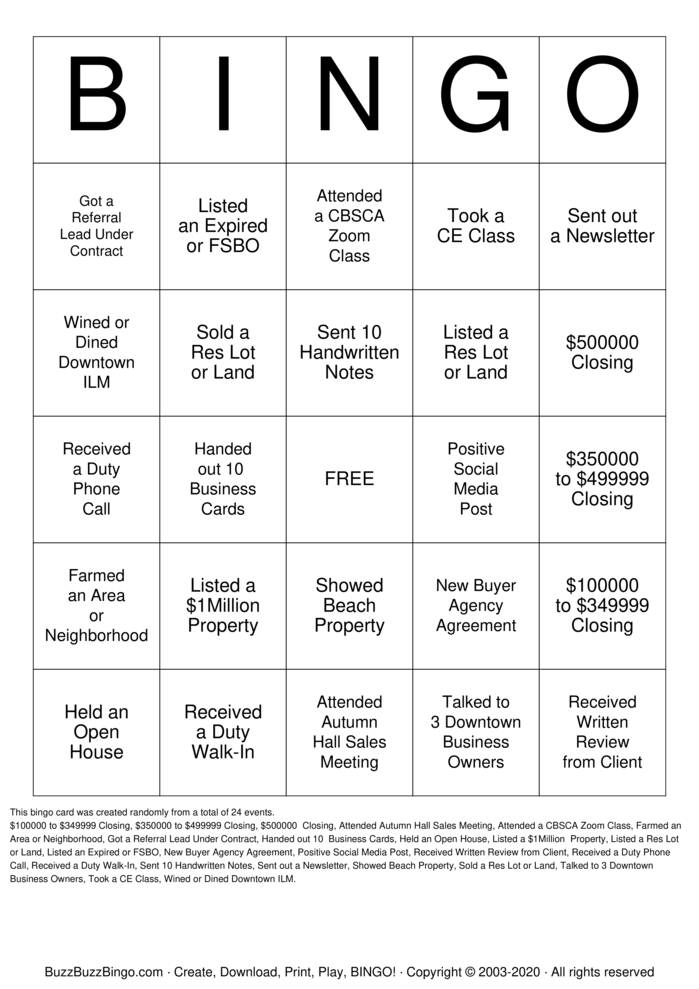 REALTOR BINGO Bingo Cards to Download, Print and Customize!