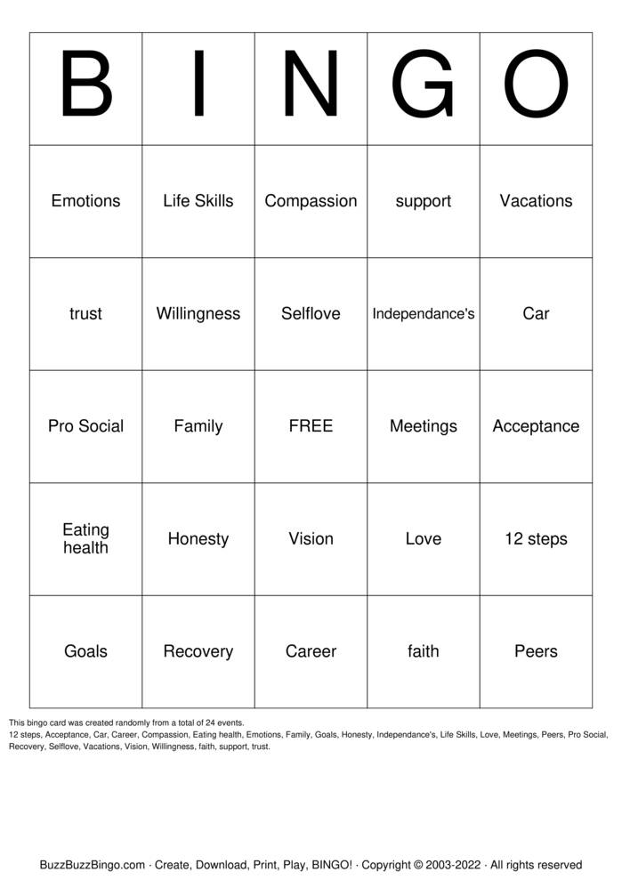 Sobriety Bingo Cards to Download, Print and Customize!
