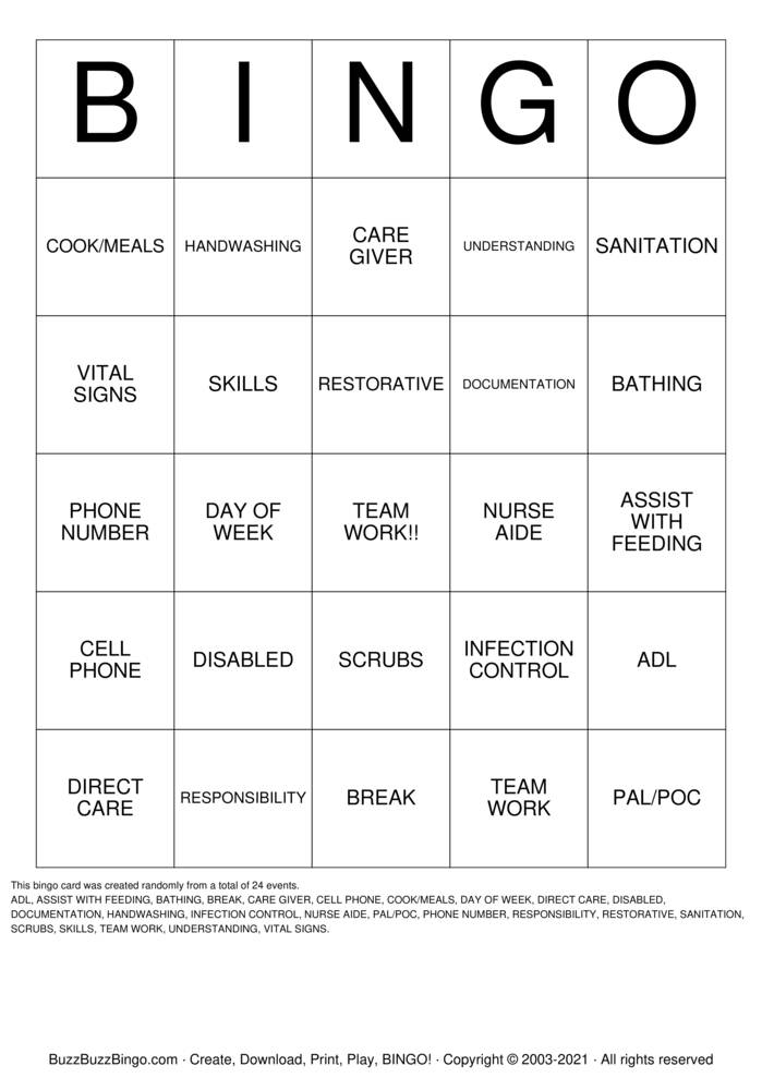 CAREGIVER Bingo Cards to Download, Print and Customize!