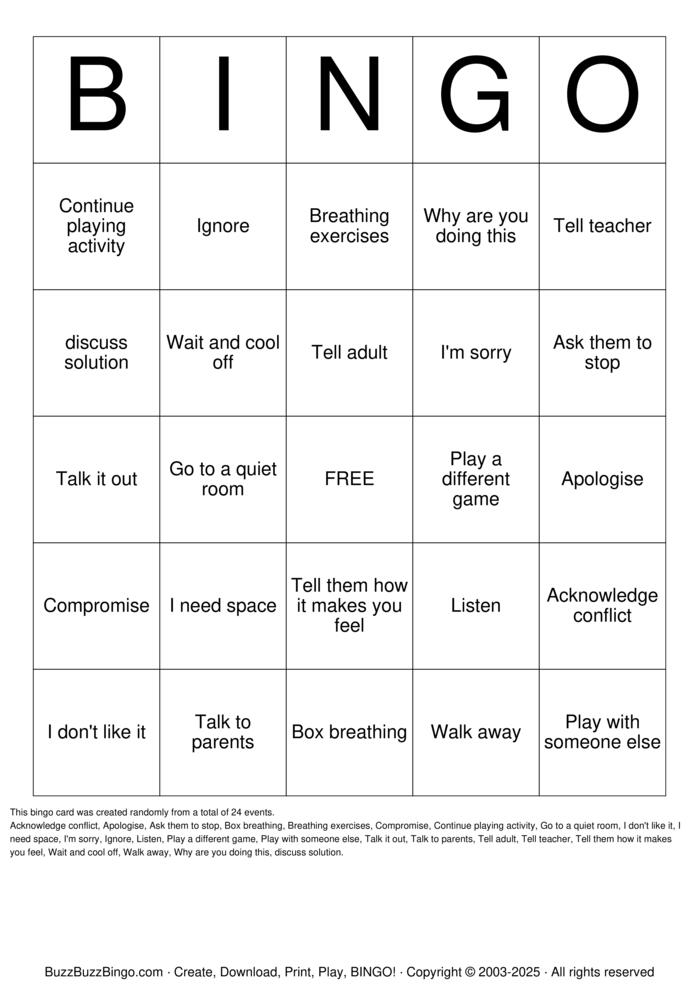 Conflict Resolution Bingo Cards to Download, Print and Customize!