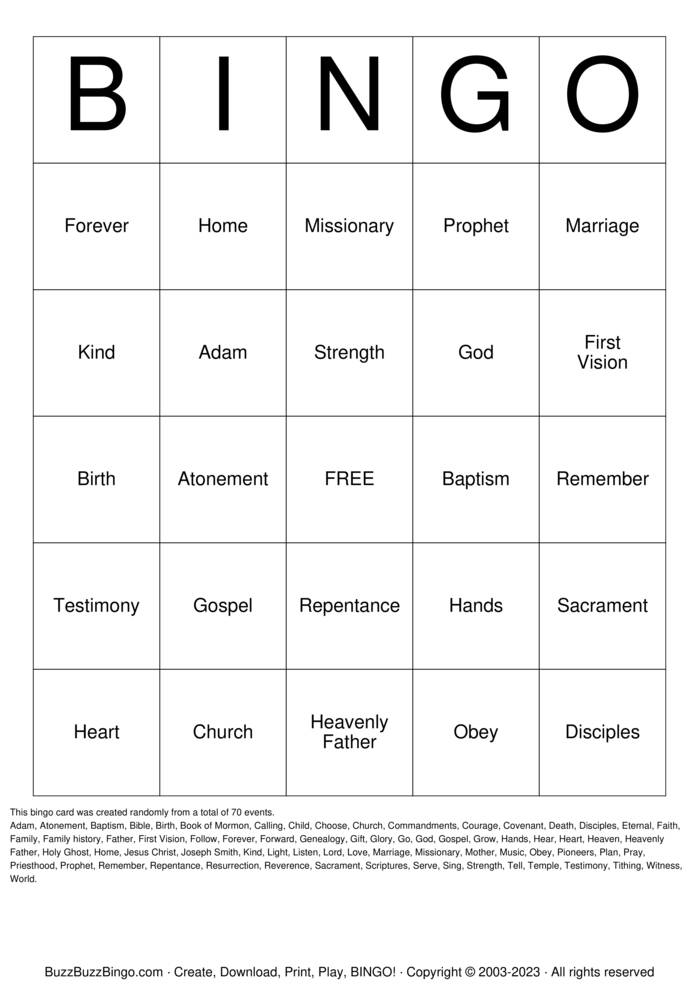 General Conference Bingo Bingo Cards to Download, Print and Customize!