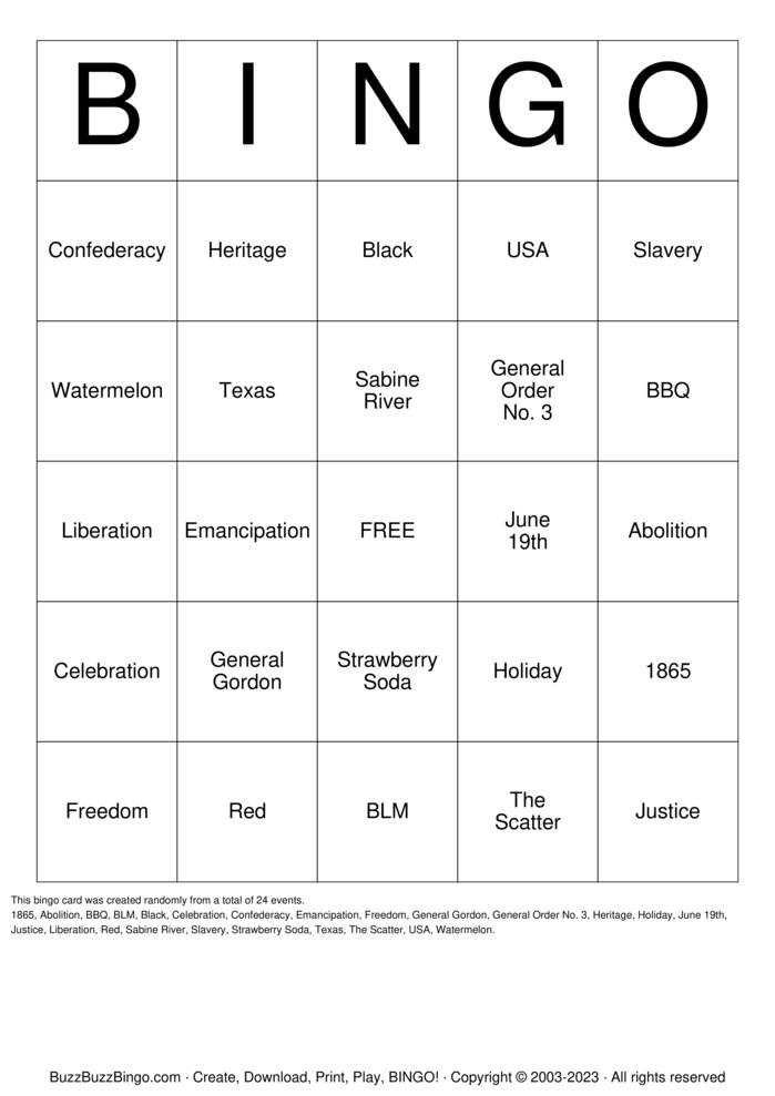 Juneteenth Bingo Cards to Download, Print and Customize!