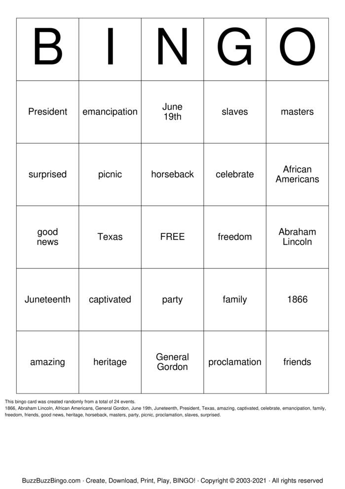 Juneteenth Bingo Cards to Download, Print and Customize!