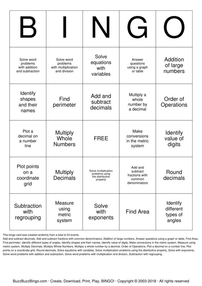 MATHO Bingo Cards to Download, Print and Customize!