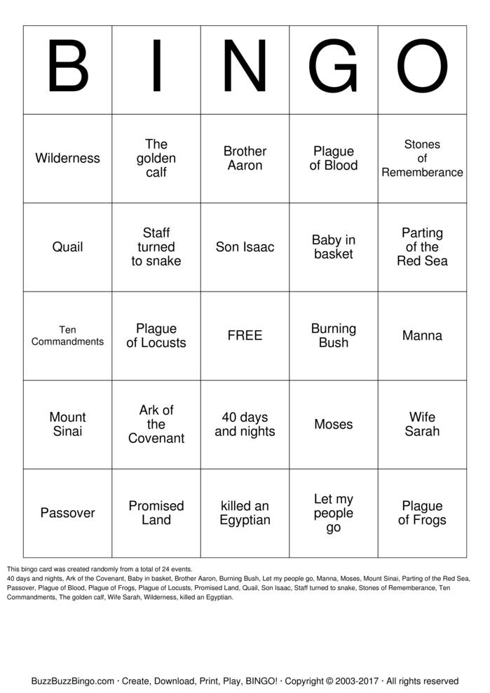 Moses Bingo Bingo Cards to Download, Print and Customize!