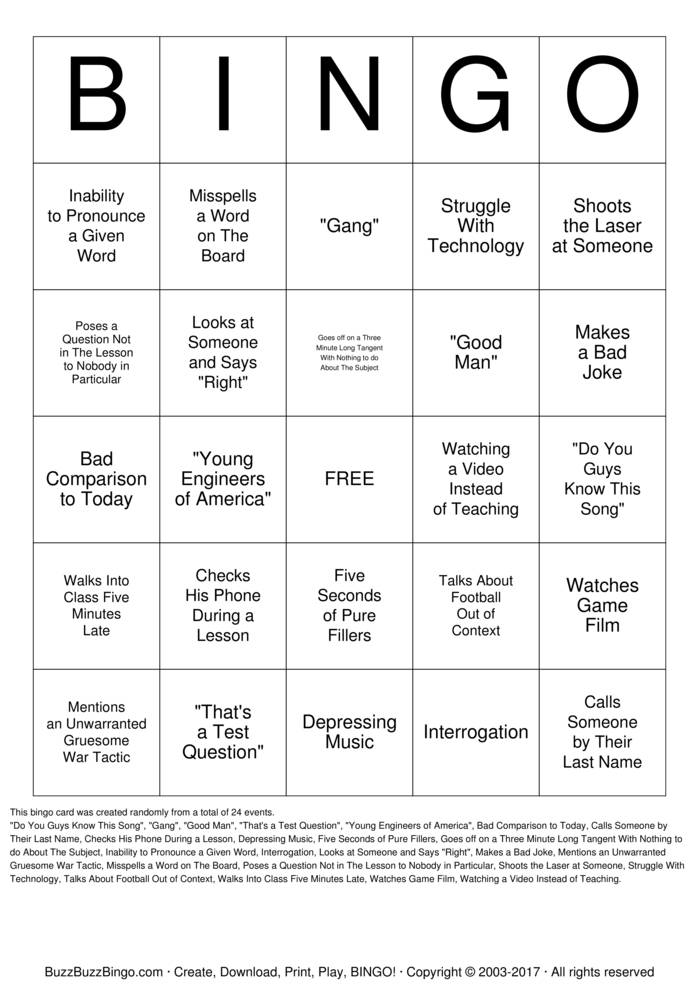 Mr. Van Bingo Bingo Cards to Download, Print and Customize!