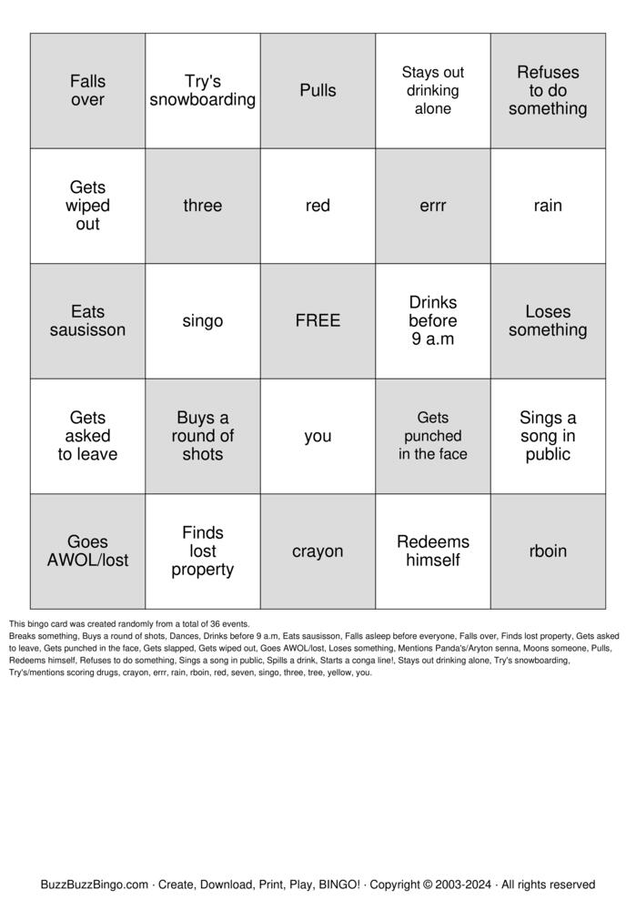 SINGO Bingo Cards to Download, Print and Customize!