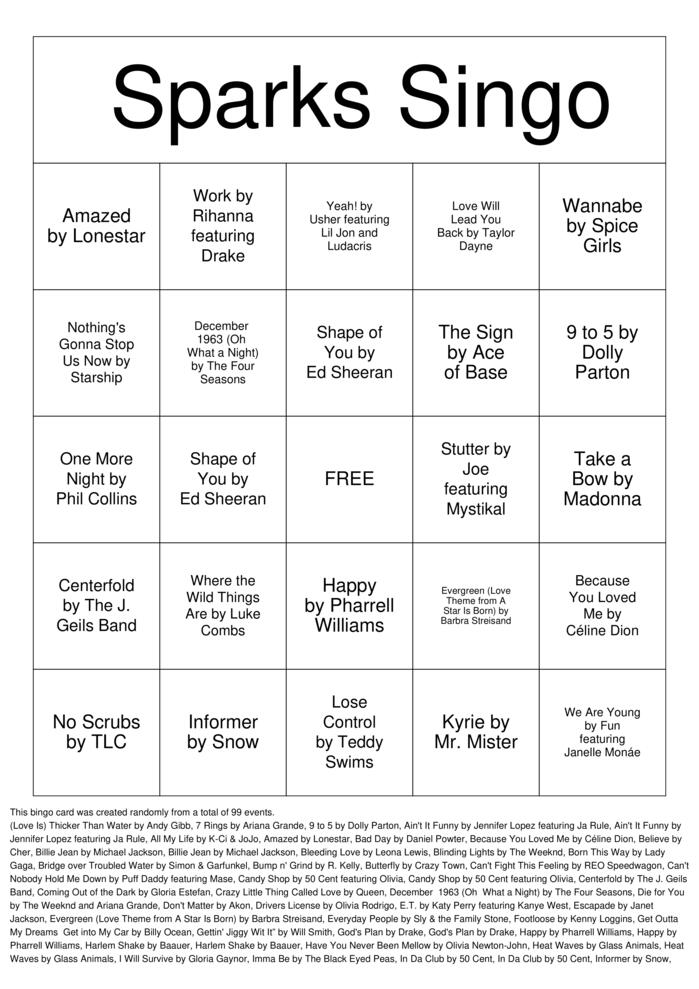 SINGO Bingo Cards to Download, Print and Customize!