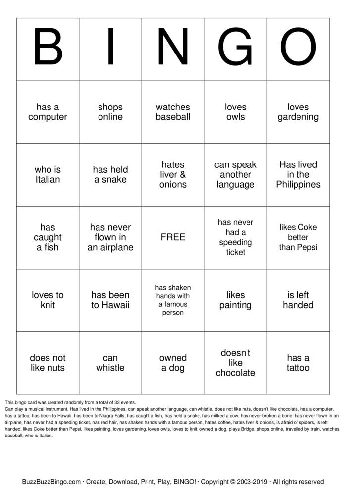 Scavenger Hunt Human Bingo Bingo Cards to Download, Print and Customize!