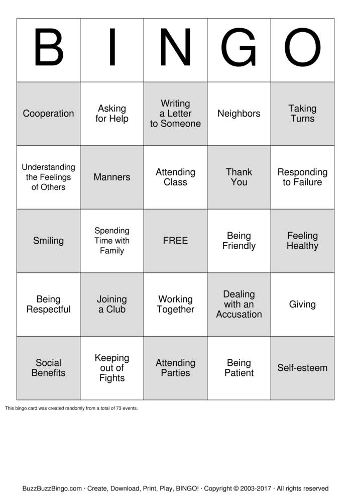 Social Skills Bingo Cards to Download, Print and Customize!