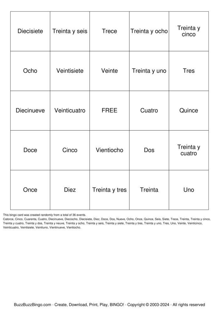 Spanish numbers 1-50 Bingo Cards to Download, Print and Customize!