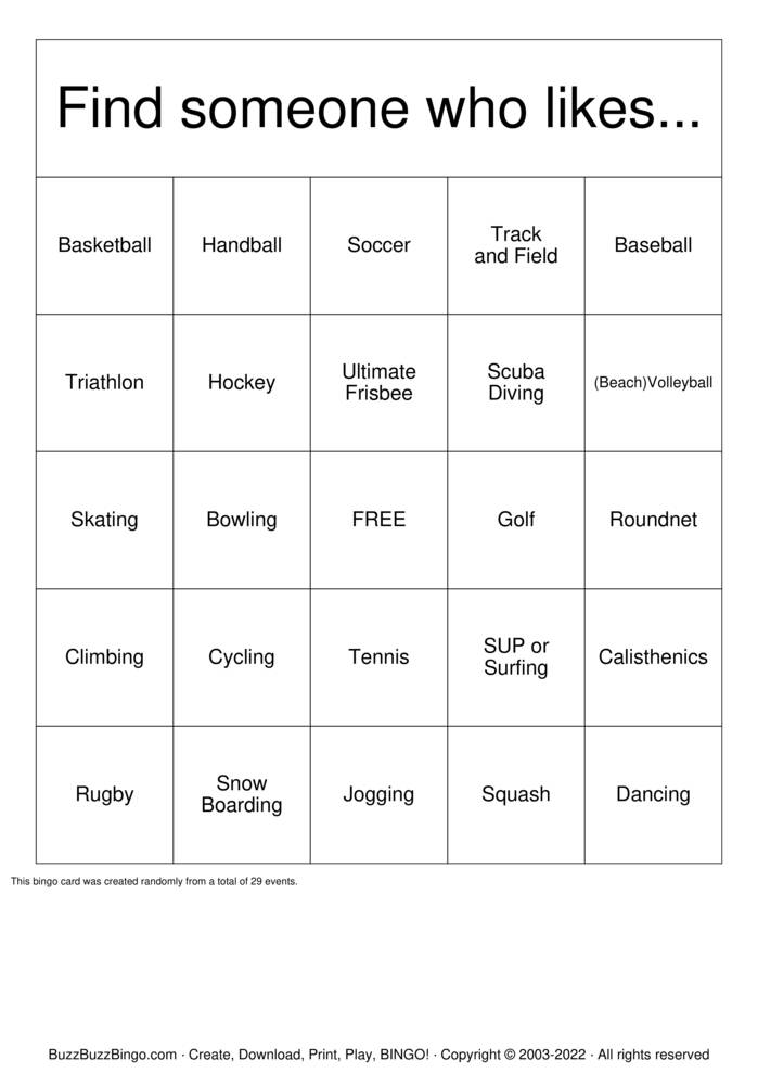 Sports Bingo Cards to Download, Print and Customize!