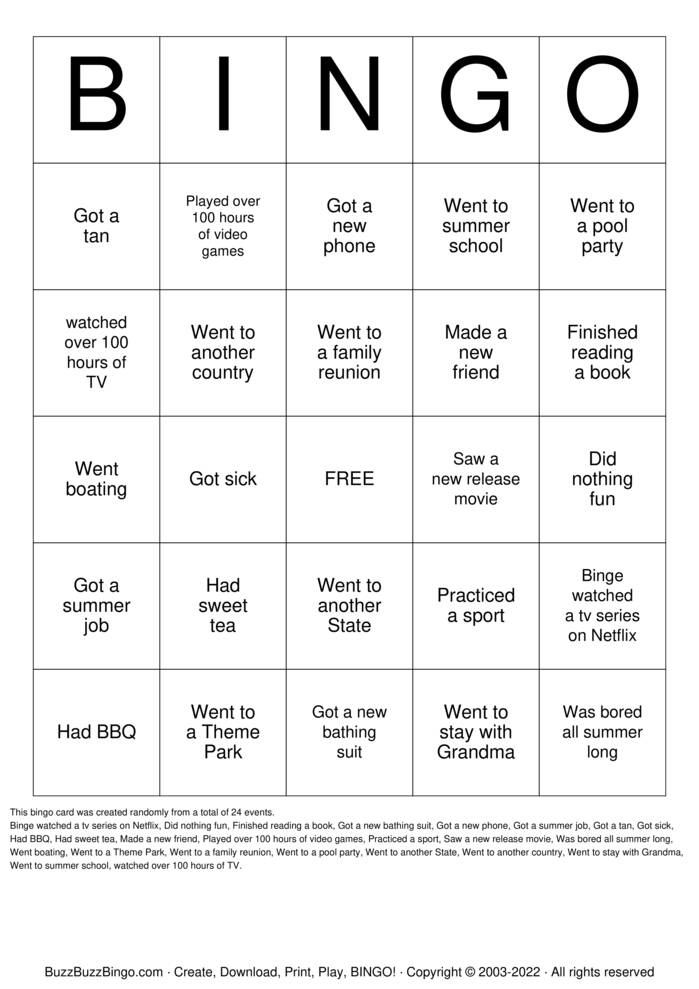 Summer Vacation Bingo Cards to Download, Print and Customize!