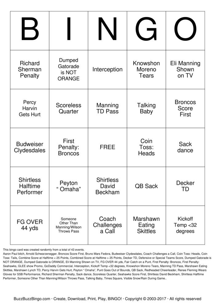 Super Bowl Bingo Bingo Cards to Download, Print and Customize!