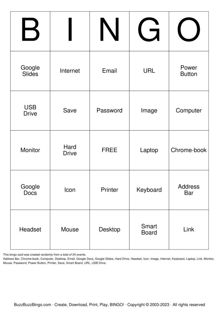 Technology Bingo Cards to Download, Print and Customize!