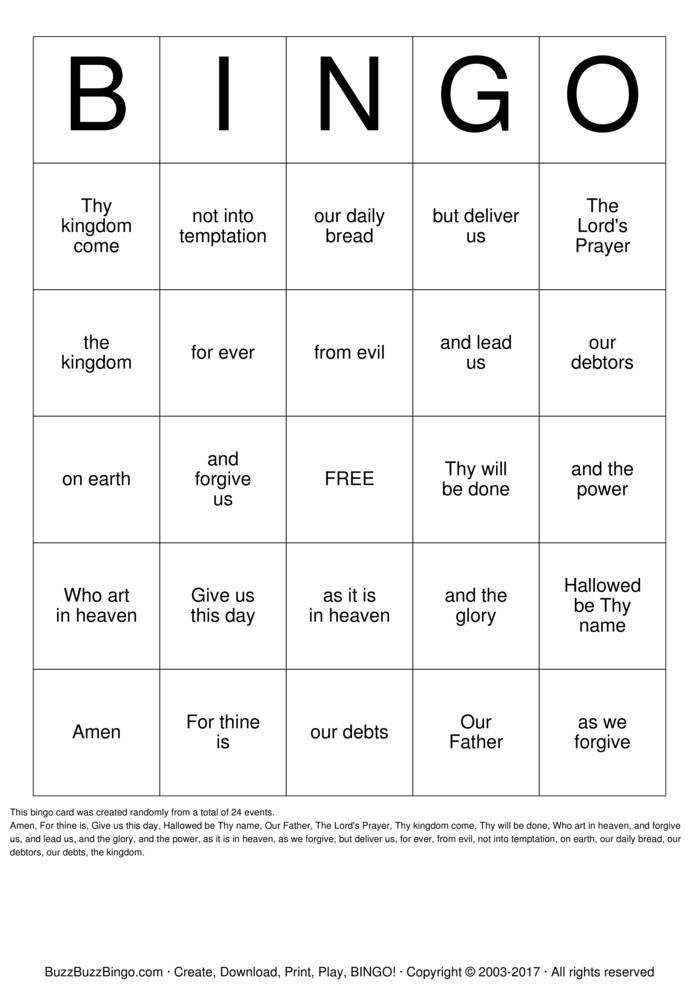 The Lord's Prayer Bingo Cards to Download, Print and Customize!