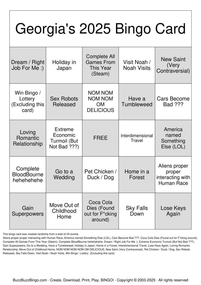 2025! Bingo Cards to Download, Print and Customize!