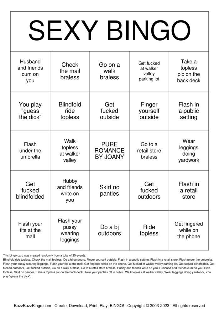 DIRTY BINGO Bingo Cards to Download, Print and Customize!