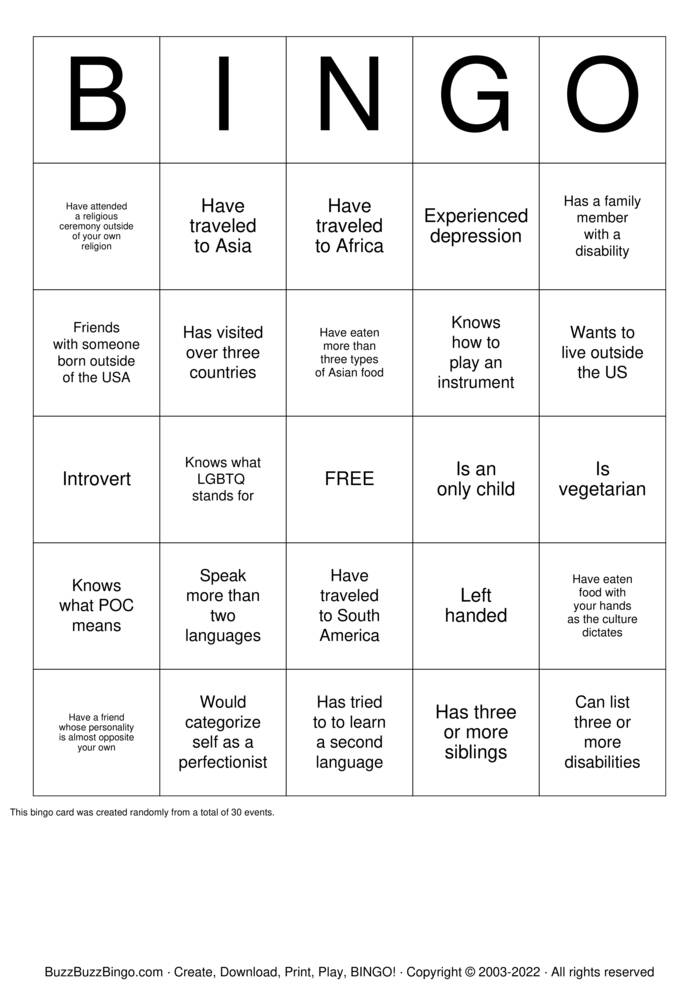 Diversity Bingo Cards to Download, Print and Customize!