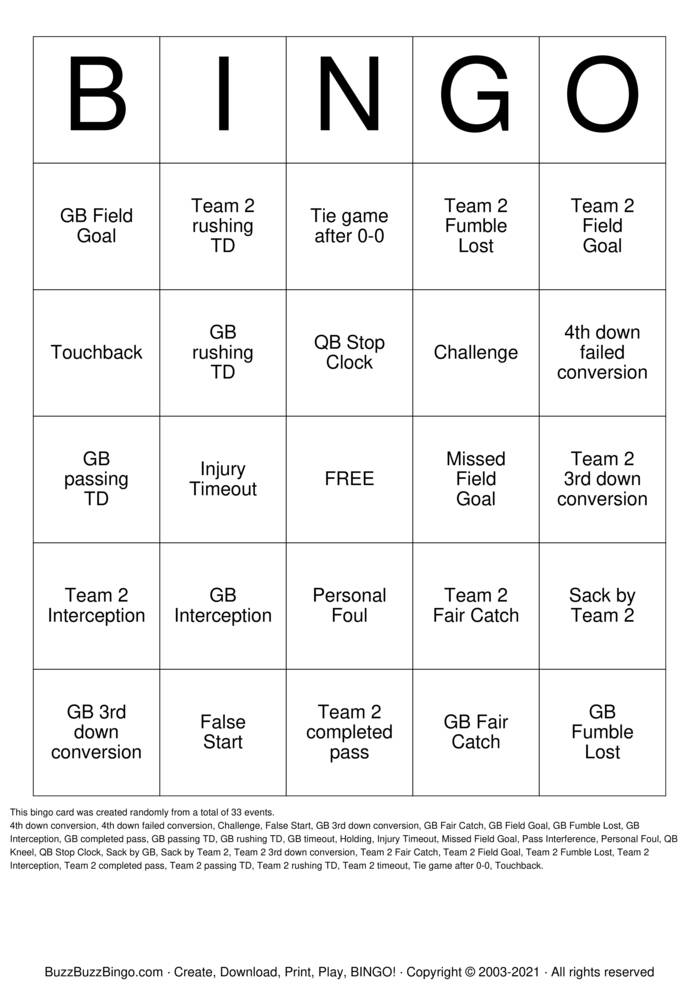 Football Bingo Cards to Download, Print and Customize!