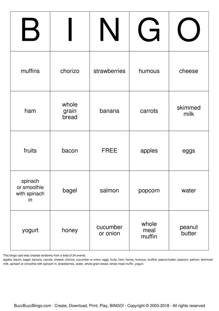 SNACK Bingo Cards to Download, Print and Customize!