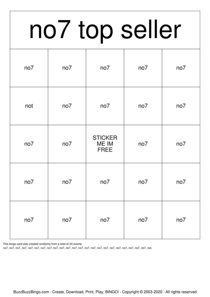 no7 incentive Bingo Cards to Download, Print and Customize!