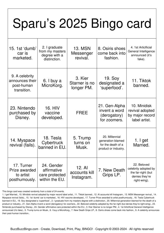 2025! Bingo Cards to Download, Print and Customize!