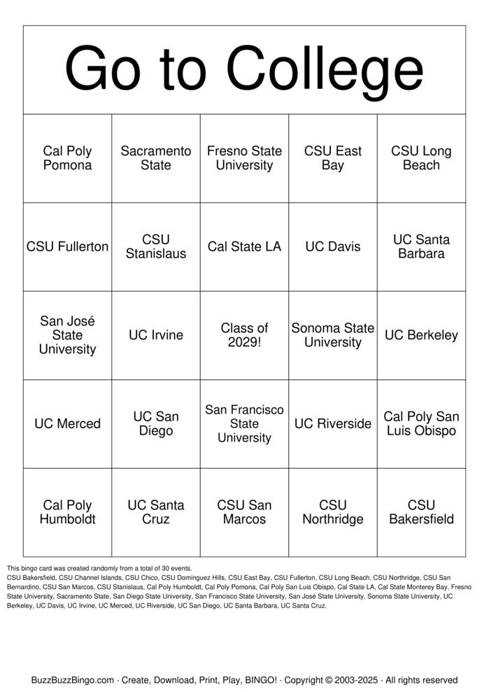 College Bingo! Bingo Cards to Download, Print and Customize!