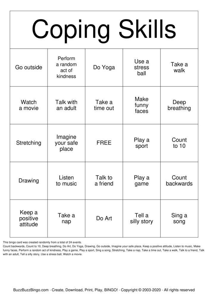 Coping Skills Bingo Cards to Download, Print and Customize!
