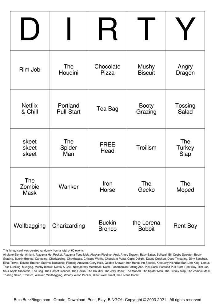DIRTY Bingo Cards to Download, Print and Customize!
