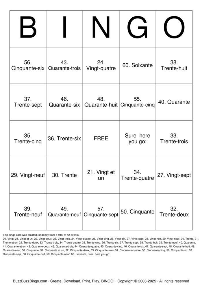 French Numbers Bingo Cards to Download, Print and Customize!