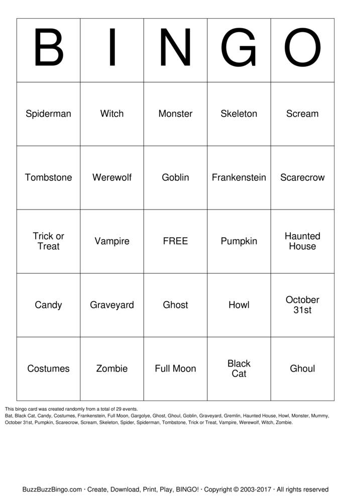 Ghost Bingo Cards to Download, Print and Customize!