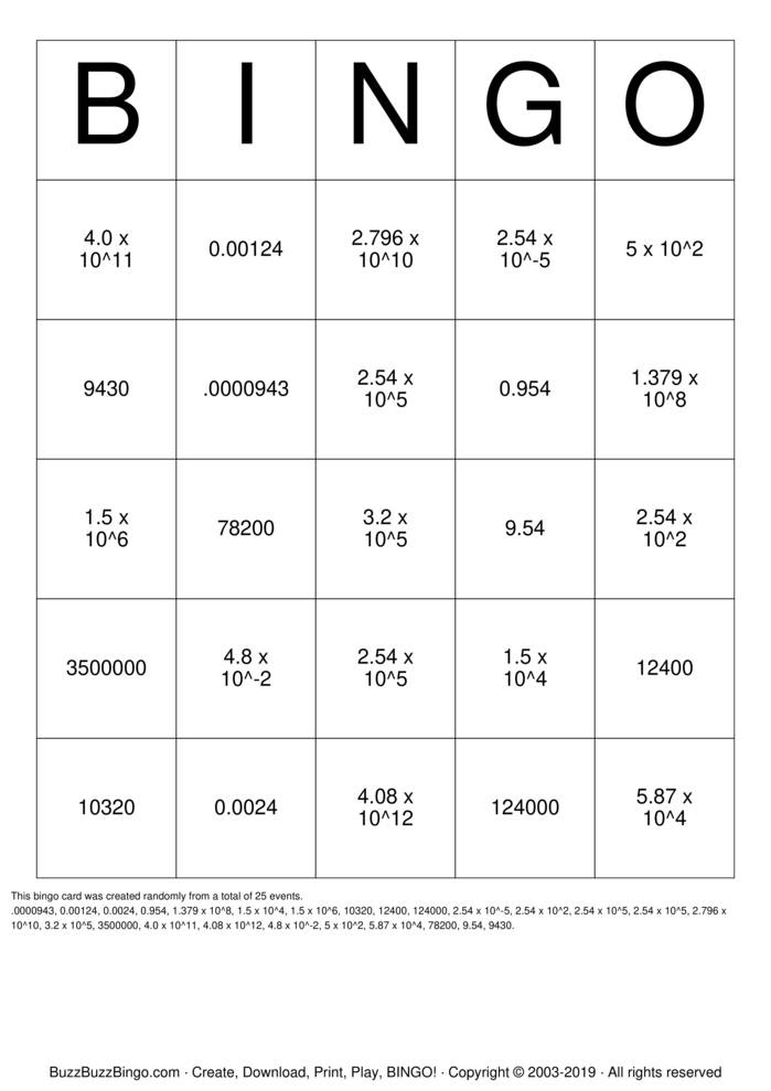 Scientific Notation Bingo Cards to Download, Print and Customize!