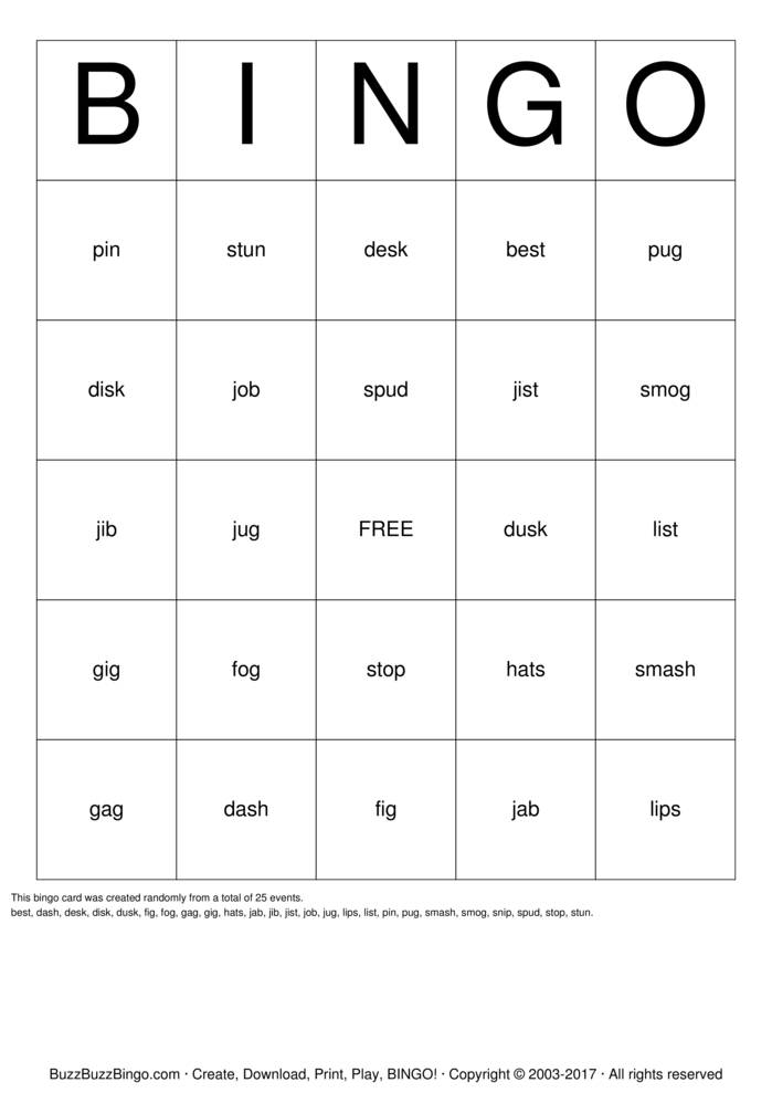 Short Vowel Bingo Bingo Cards to Download, Print and Customize!
