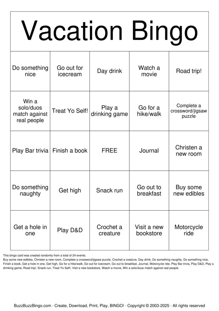 Vacation Week Bingo Bingo Cards to Download, Print and Customize!