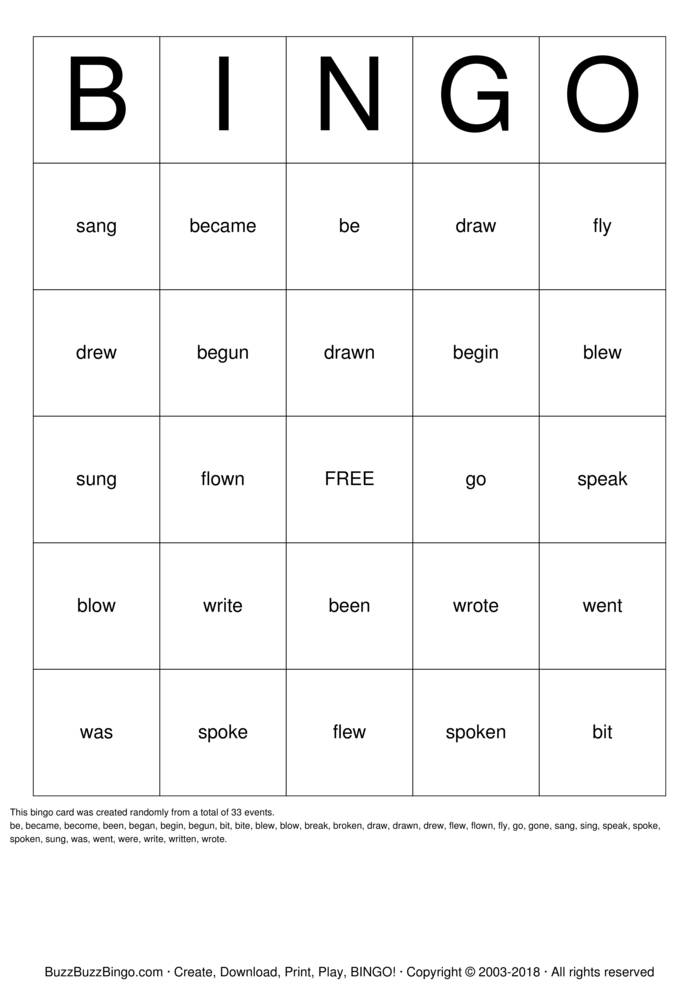 Verbs Bingo Cards to Download, Print and Customize!