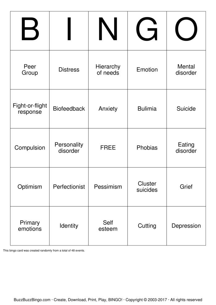 coping strategy Bingo Cards to Download, Print and Customize!