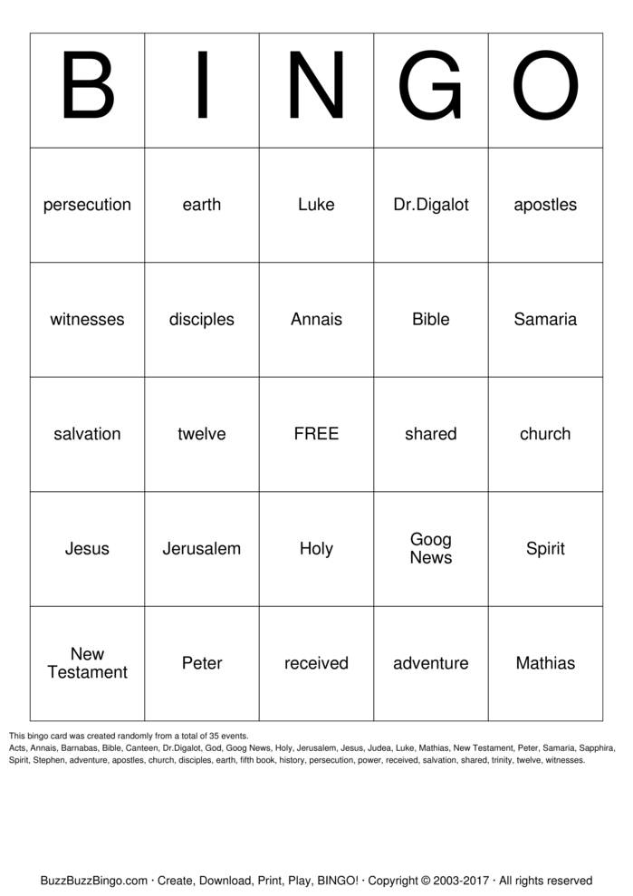 Acts Bingo Cards to Download, Print and Customize!