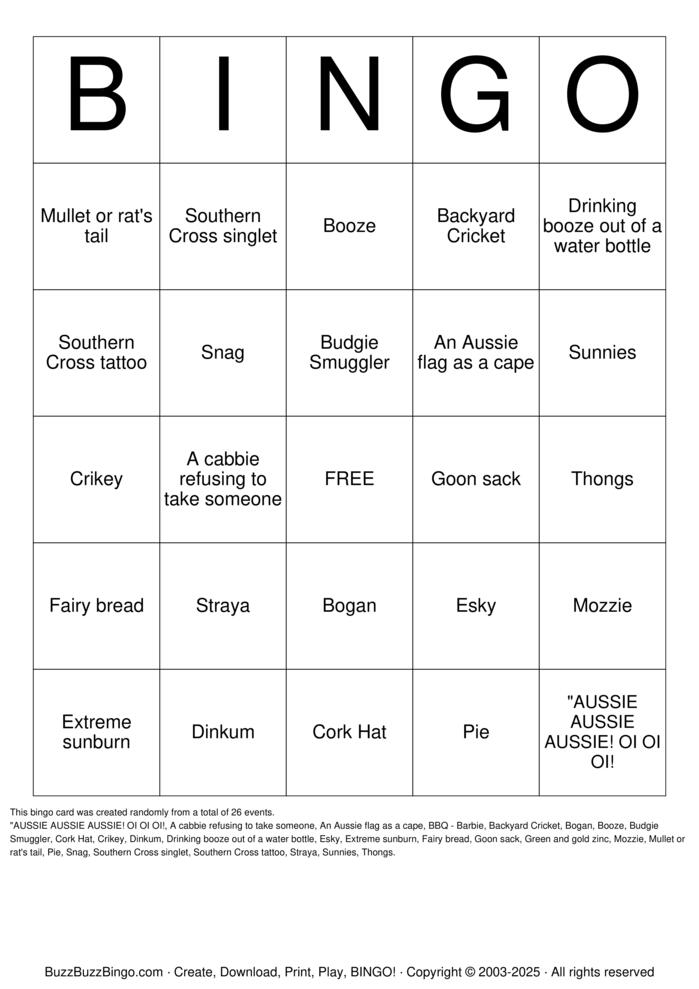 Australian animal Bingo Cards to Download, Print and Customize!