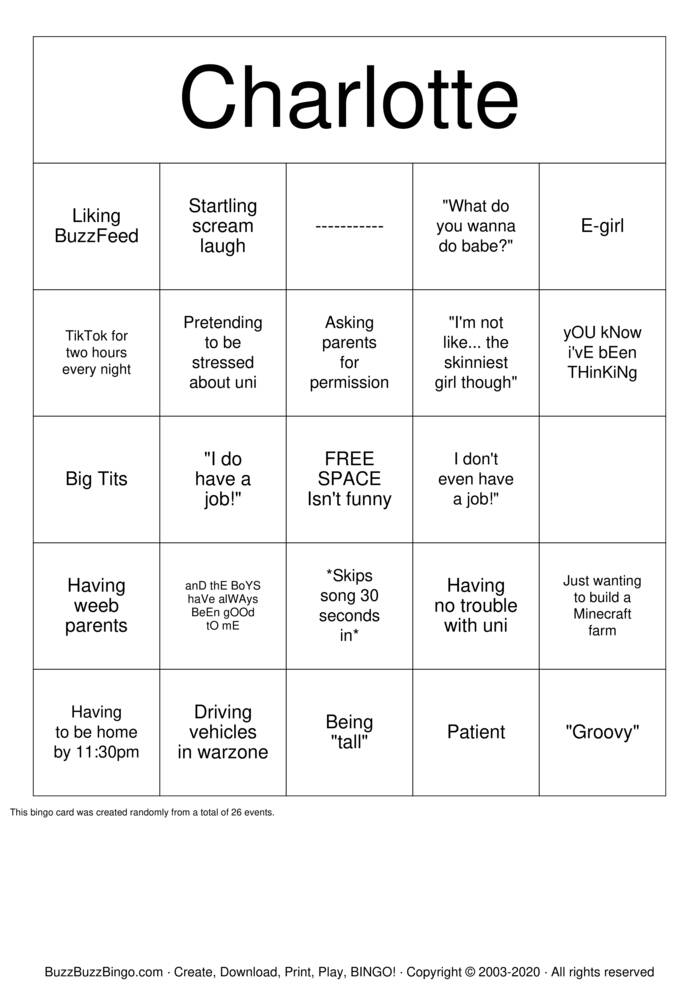 Charlotte Bingo Cards to Download, Print and Customize!