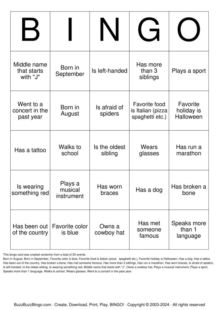 Classmate Bingo Bingo Cards to Download, Print and Customize!