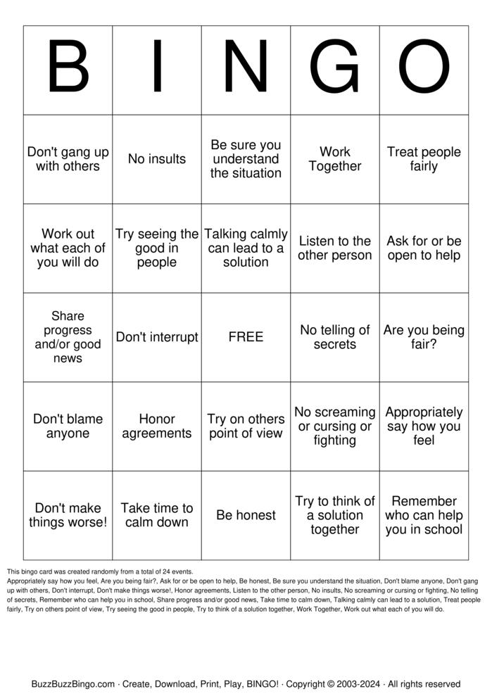 Conflict Resolution Bingo Cards to Download, Print and Customize!