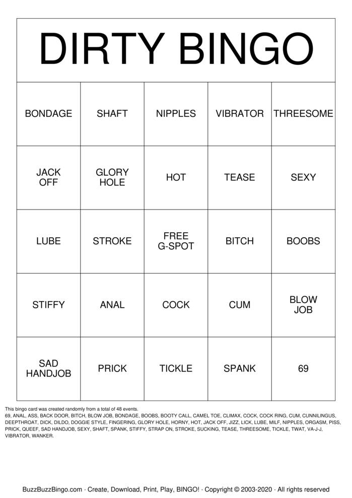 DIRTY BINGO Bingo Cards to Download, Print and Customize!