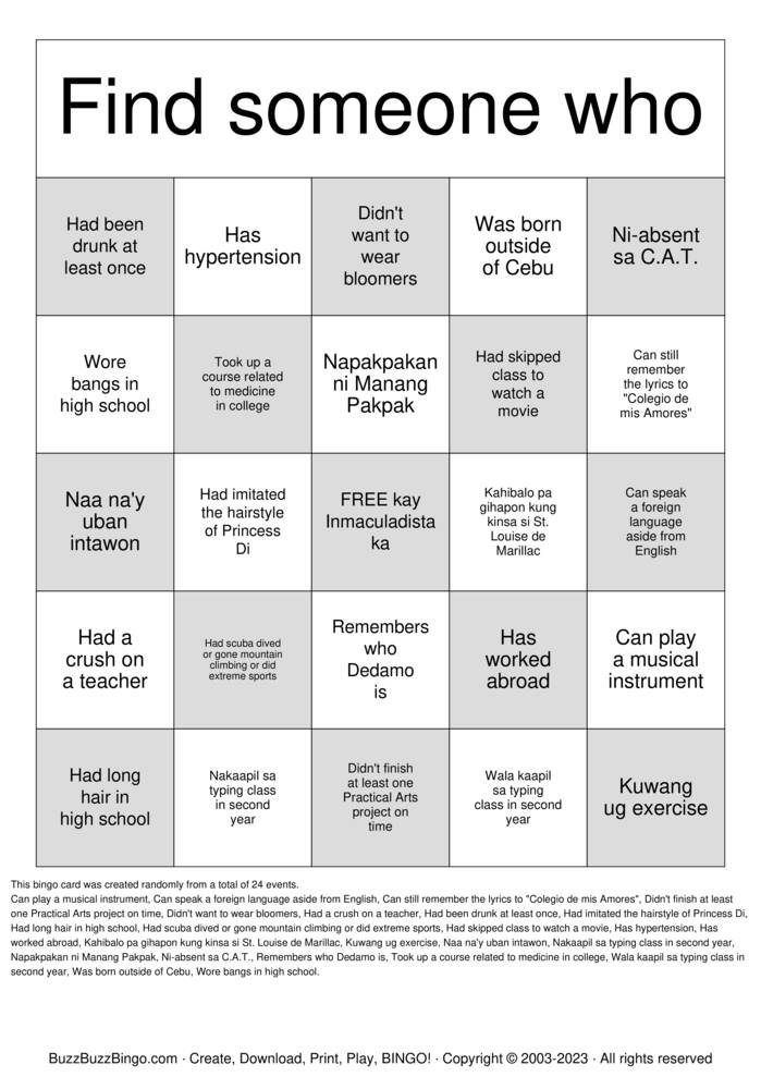 Find someone who Bingo Cards to Download, Print and Customize!