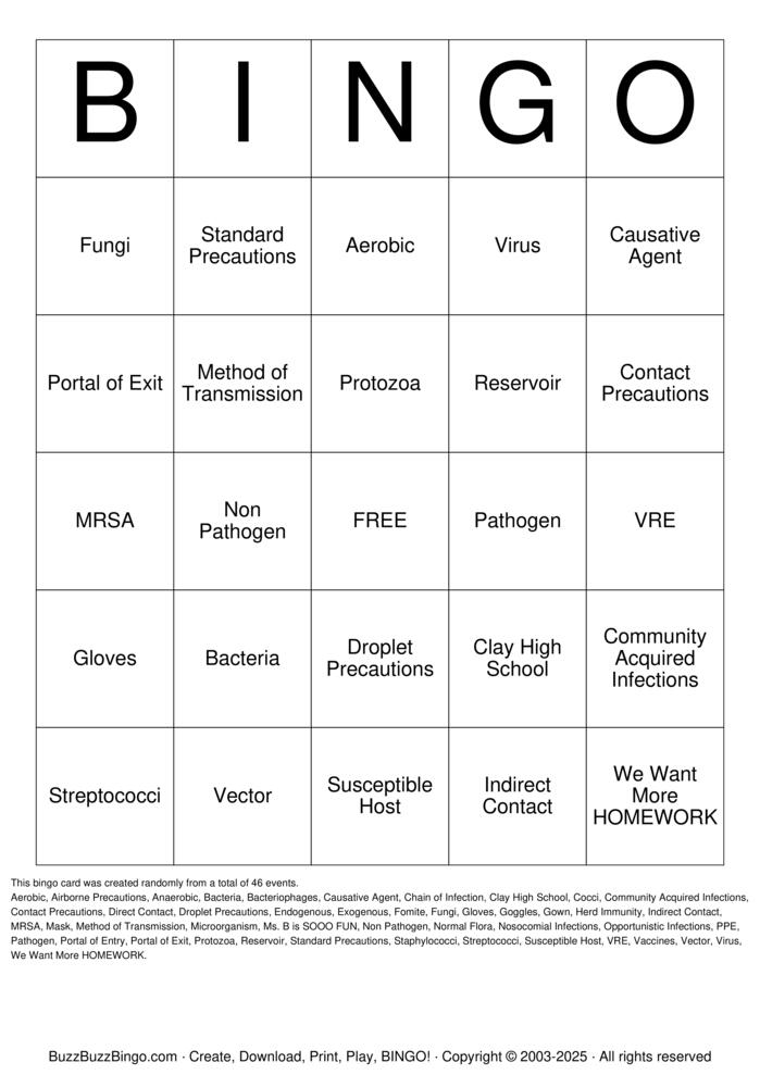 Infection Control Bingo Cards to Download, Print and Customize!
