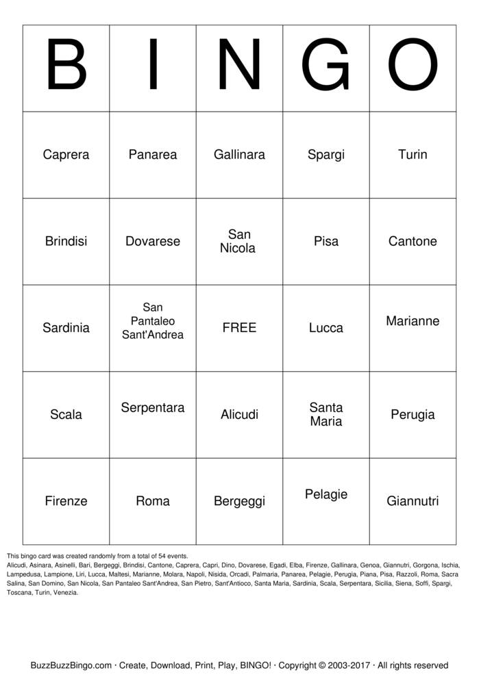 Italian Geography Bingo Cards to Download, Print and Customize!