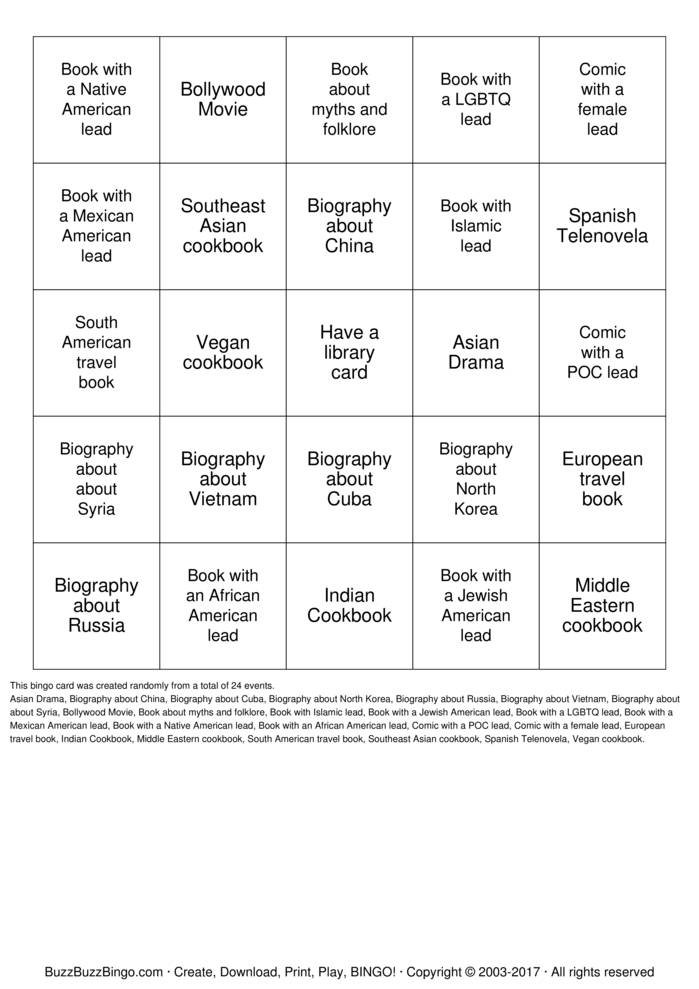 Library Bingo02 Bingo Cards to Download, Print and Customize!
