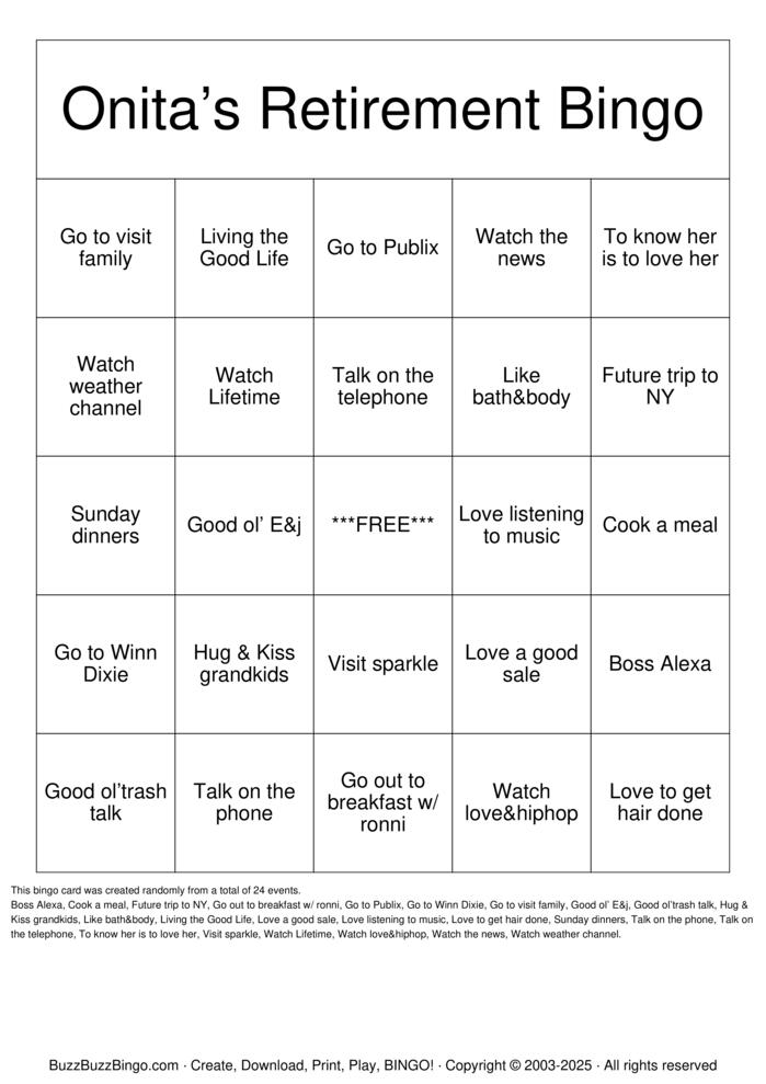 Retirement BINGO Bingo Cards to Download, Print and Customize!